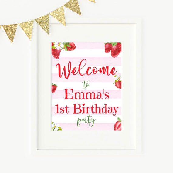 Editable Strawberry Birthday Welcome Sign, Strawberry Baby Shower ...