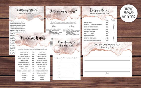 Adult Birthday Game Bundle for her, Pink Silver Whats in Your Phone ...