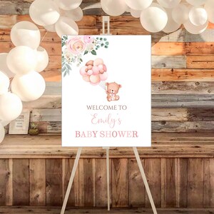 Editable Teddy Bear Baby Shower Welcome Sign Girl, Pink Sprinkle ...