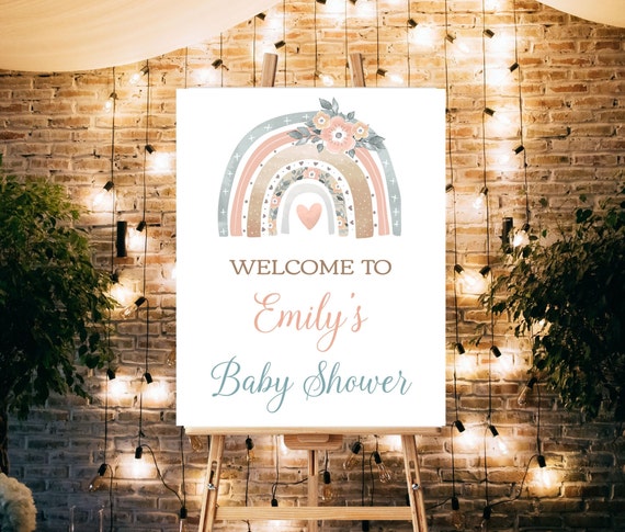 Rainbow Baby Shower Welcome Sign Girl, Editable Girl Sprinkle Welcome ...