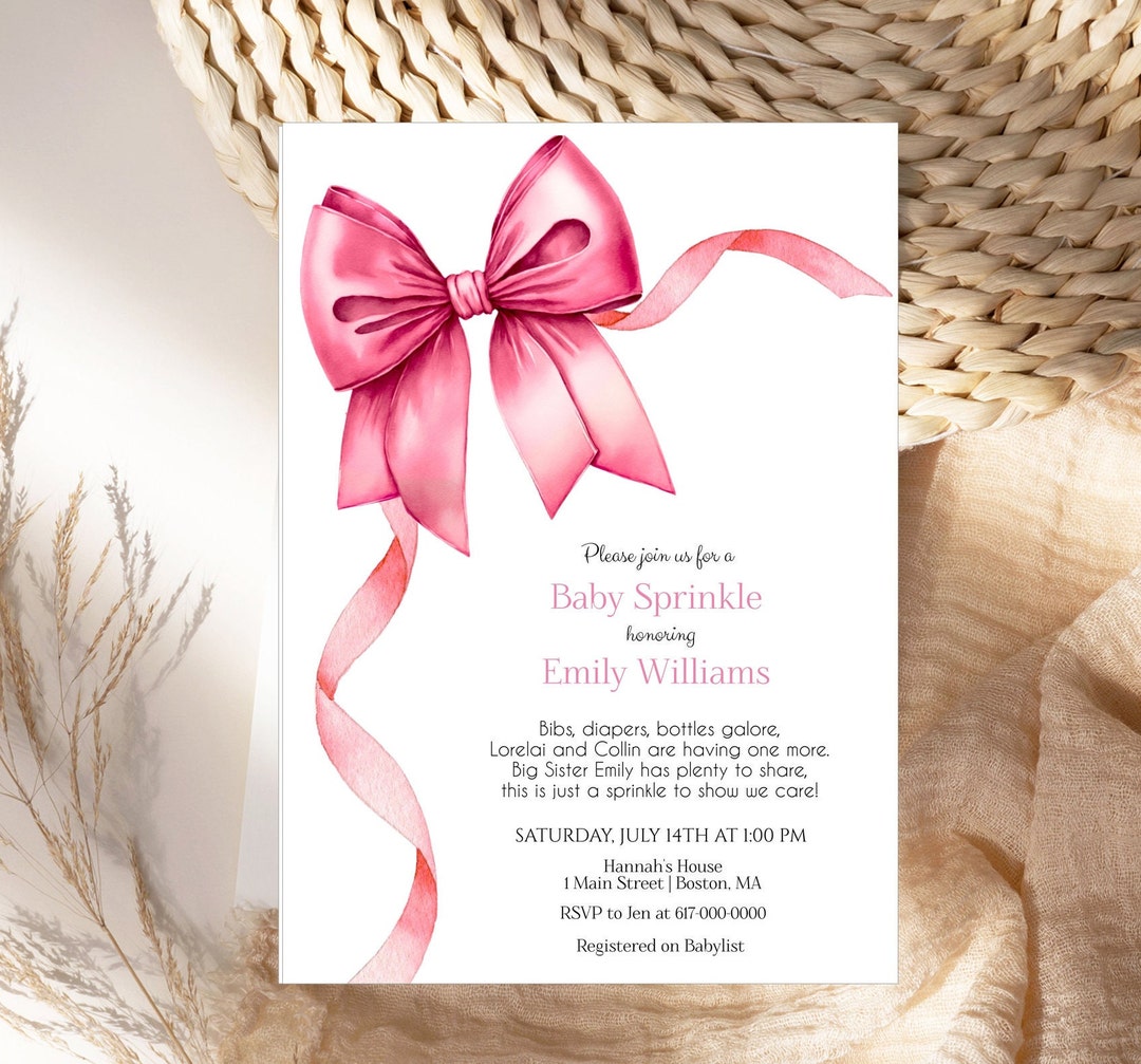 Bow Baby Sprinkle Invitation Girl Baby Sprinkle Invitation Pink Baby ...
