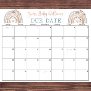 Rainbow Baby Shower Due Date Guessing Game Pink Floral Due Date ...