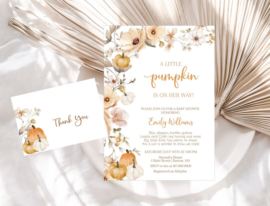 Pumpkin Baby Sprinkle Invitation Set Editable Fall Baby Sprinkle ...