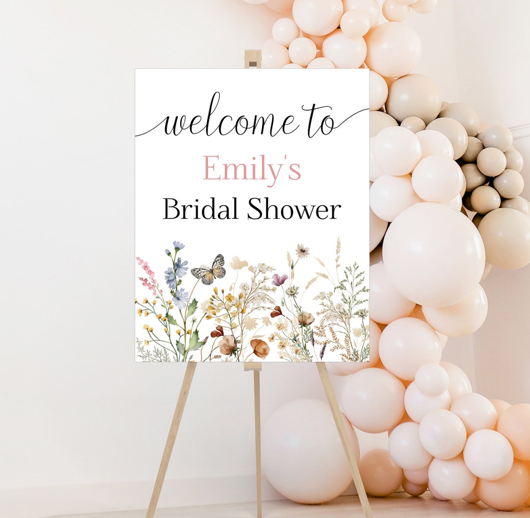 Wildflowers Bridal Shower Welcome Sign Editable Pink Wedding Shower ...