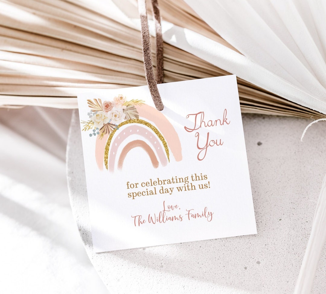 Boho Rainbow Thank You Favor Tag Girl Thank You Shower Tag Template ...