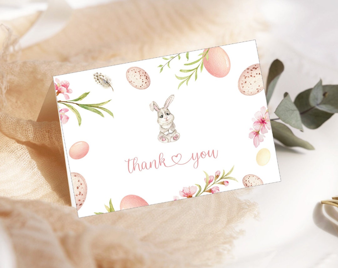 Easter Thank You Card Thank You Card Pink Thank You Girl Baby Shower ...