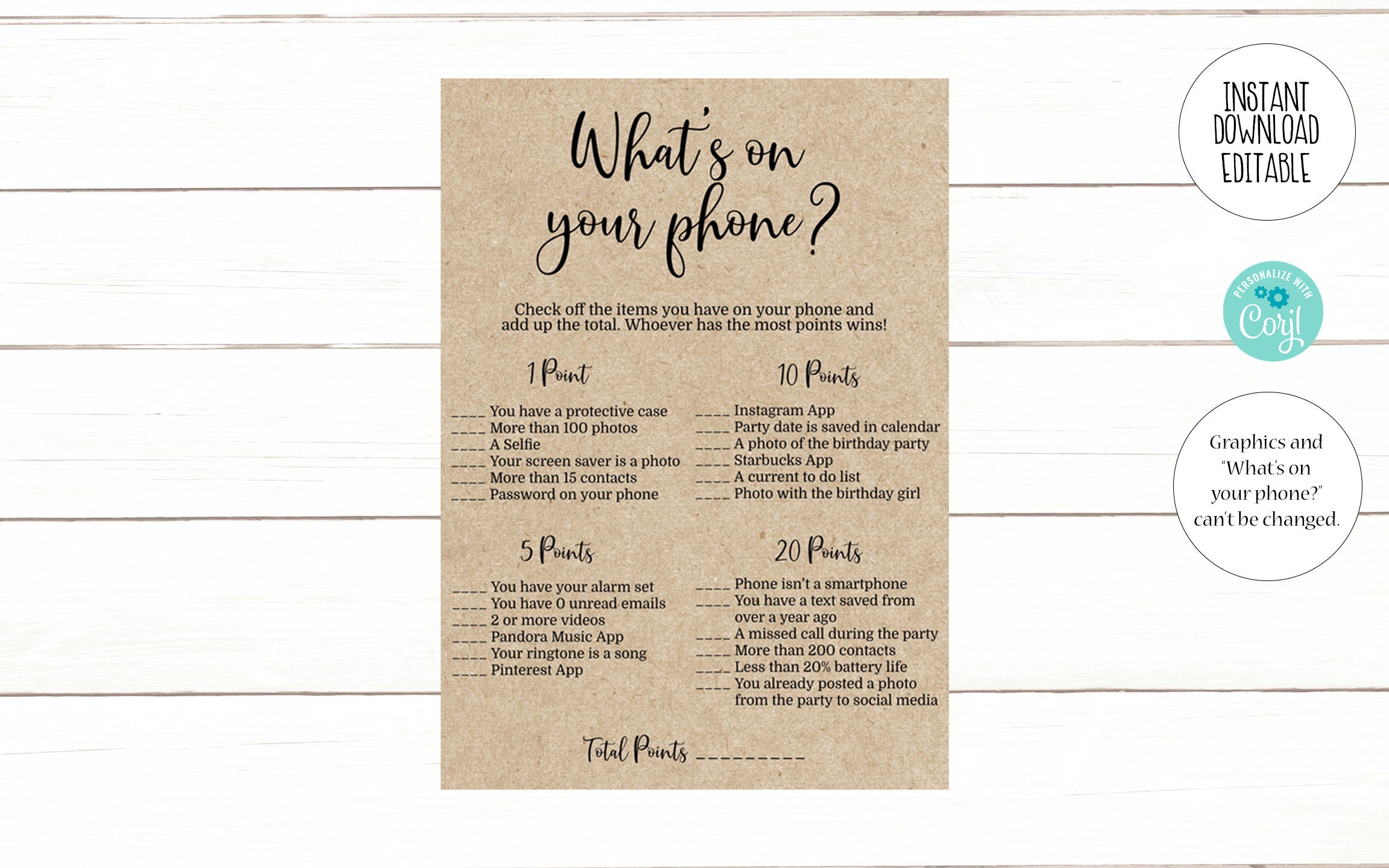Editable Birthday Party Game Bundle Rustic Would She Rather Whats on ...