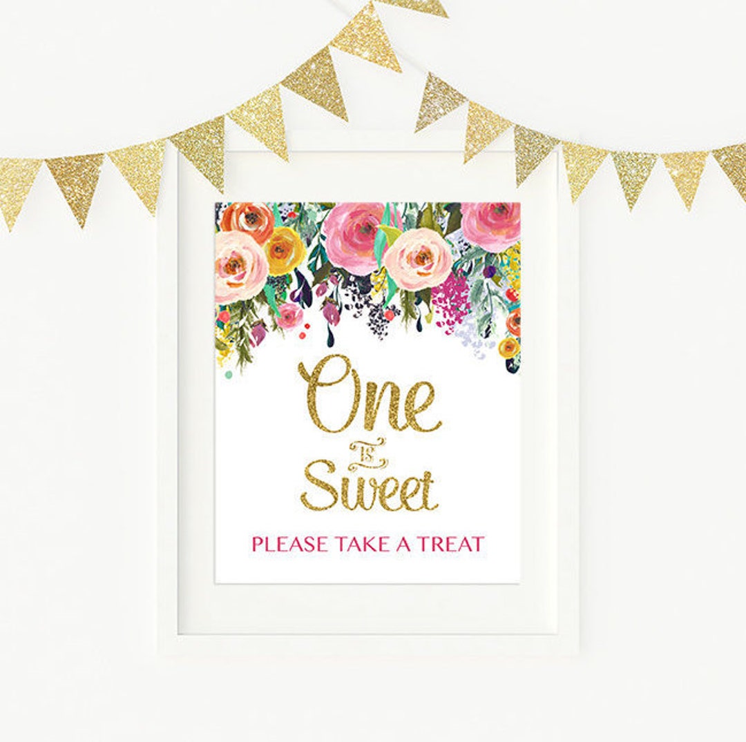 Floral One is Sweet Sign Pink and Navy Birthday Sign Favor Sign ...