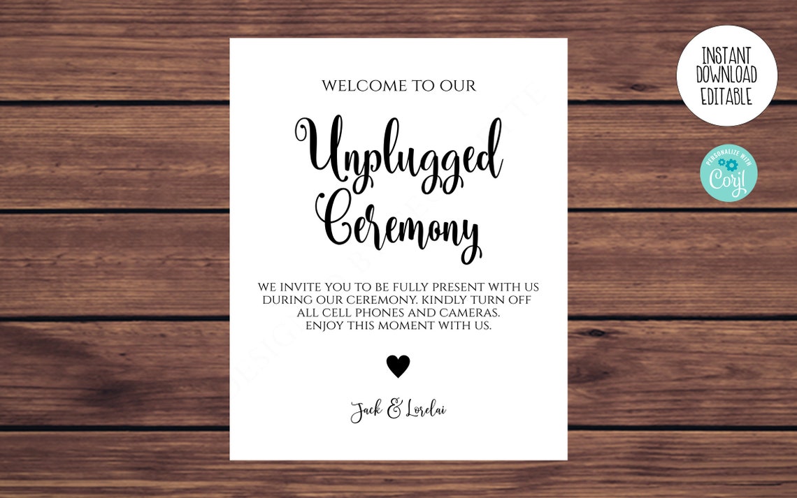 Editable Unplugged Ceremony Sign Wedding Unplugged Poster | Etsy