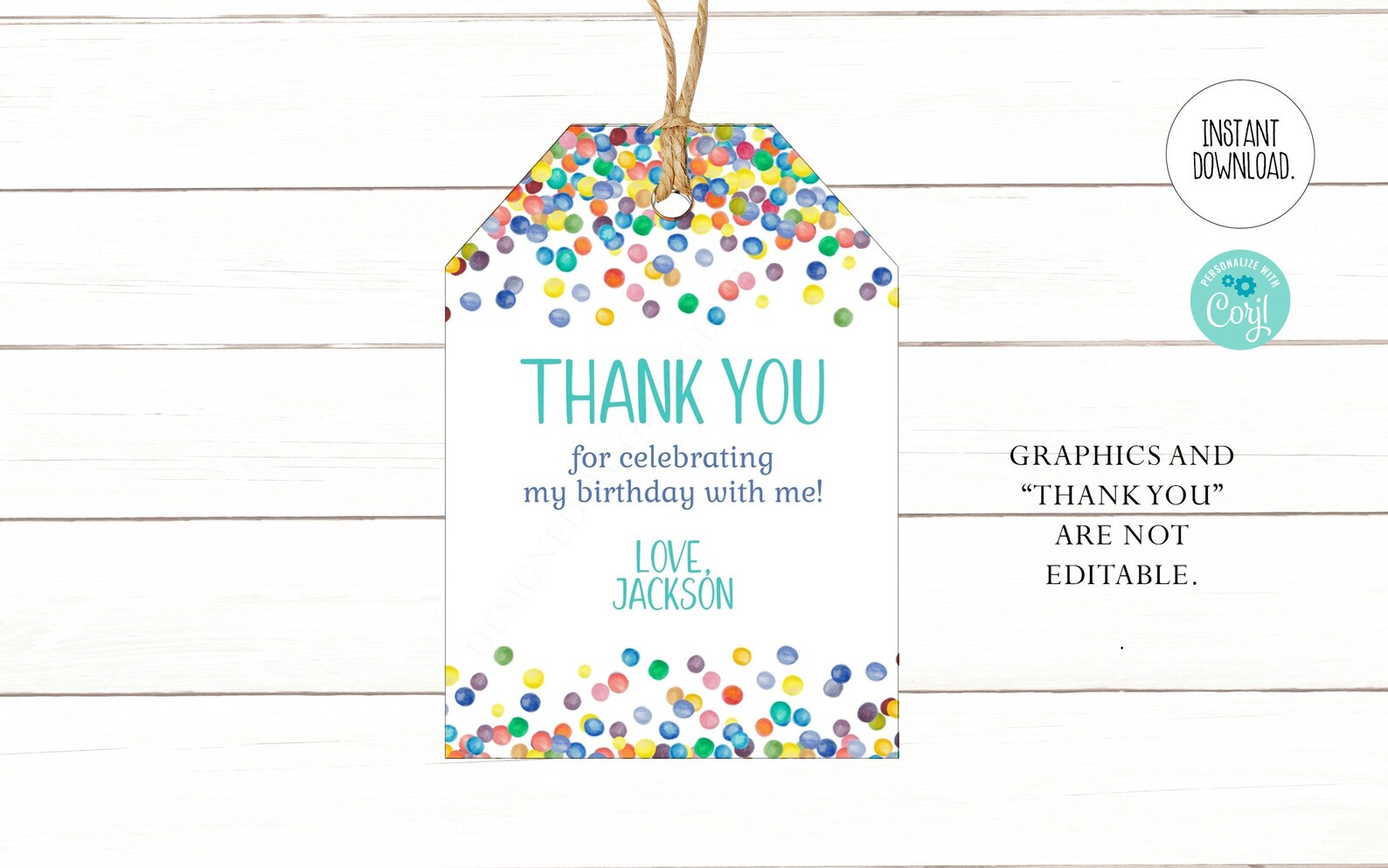 Editable Confetti Favor Tags Teal Confetti Gold Baby Shower Favor Tags ...