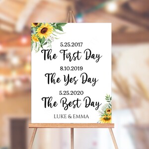 Editable Sunflower Relationship Dates Sign Rustic Floral First Day Yes ...