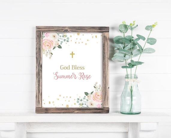 Pink Floral 1st Communion Sign, Editable God Bless Sign, Instant ...