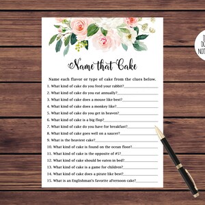 Name That Cake Game Pink Floral Bridal Shower Instant Download ...