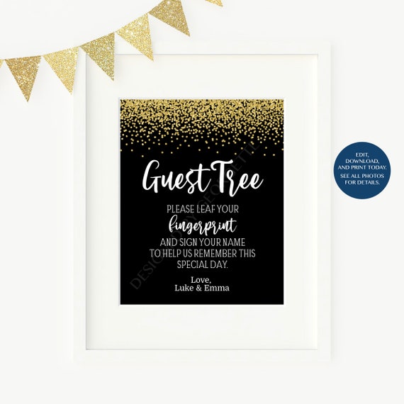Editable Guest Tree Sign, Fingerprint Guestbook Sign, Printable ...