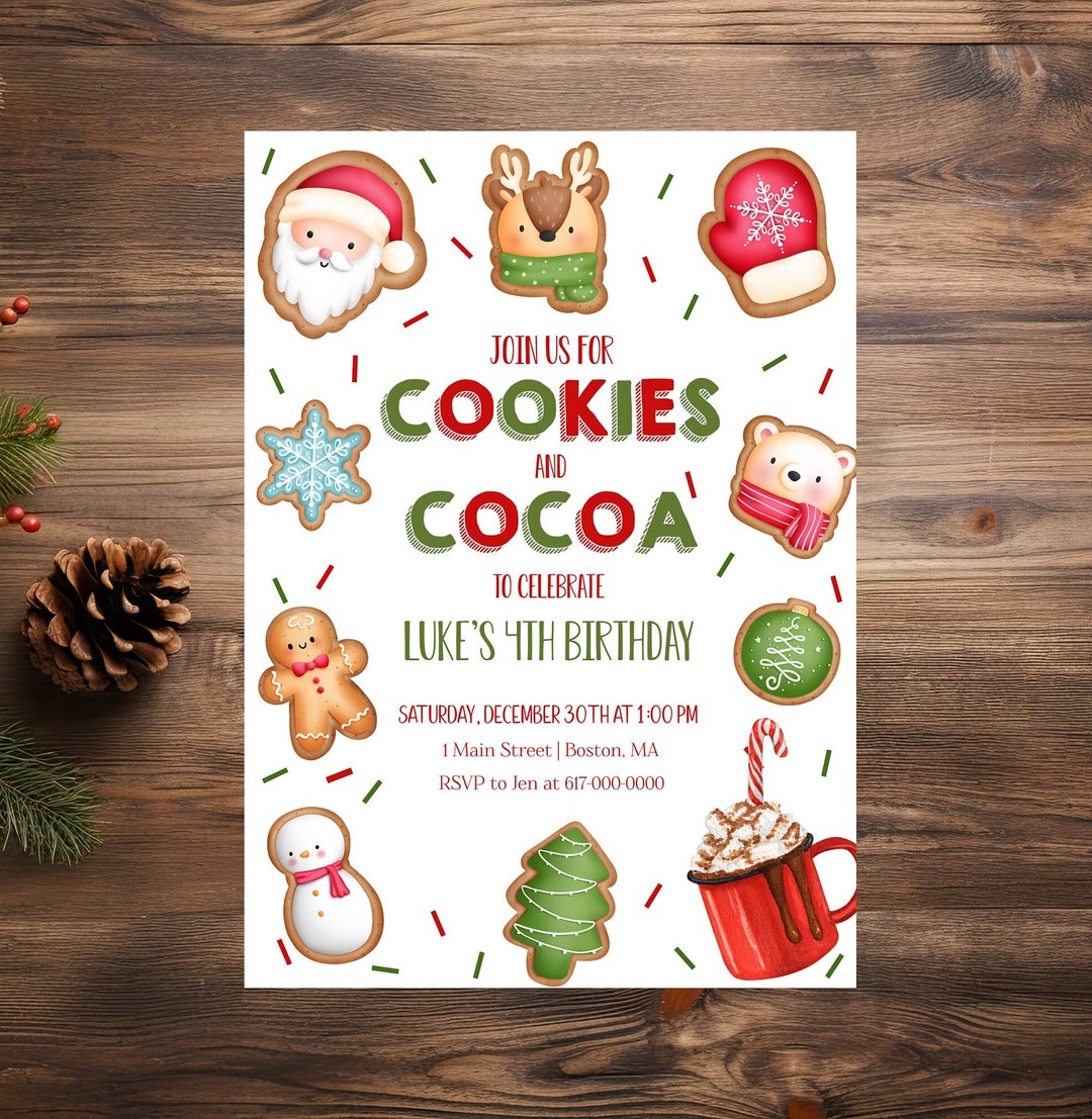 Christmas Cookie Birthday Invitation Cookies and Hot Cocoa Party ...