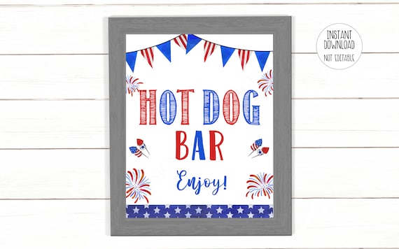 4th of July Hot Dog Bar Sign, Happy 4th of July Hot Dog Sign, Red White ...