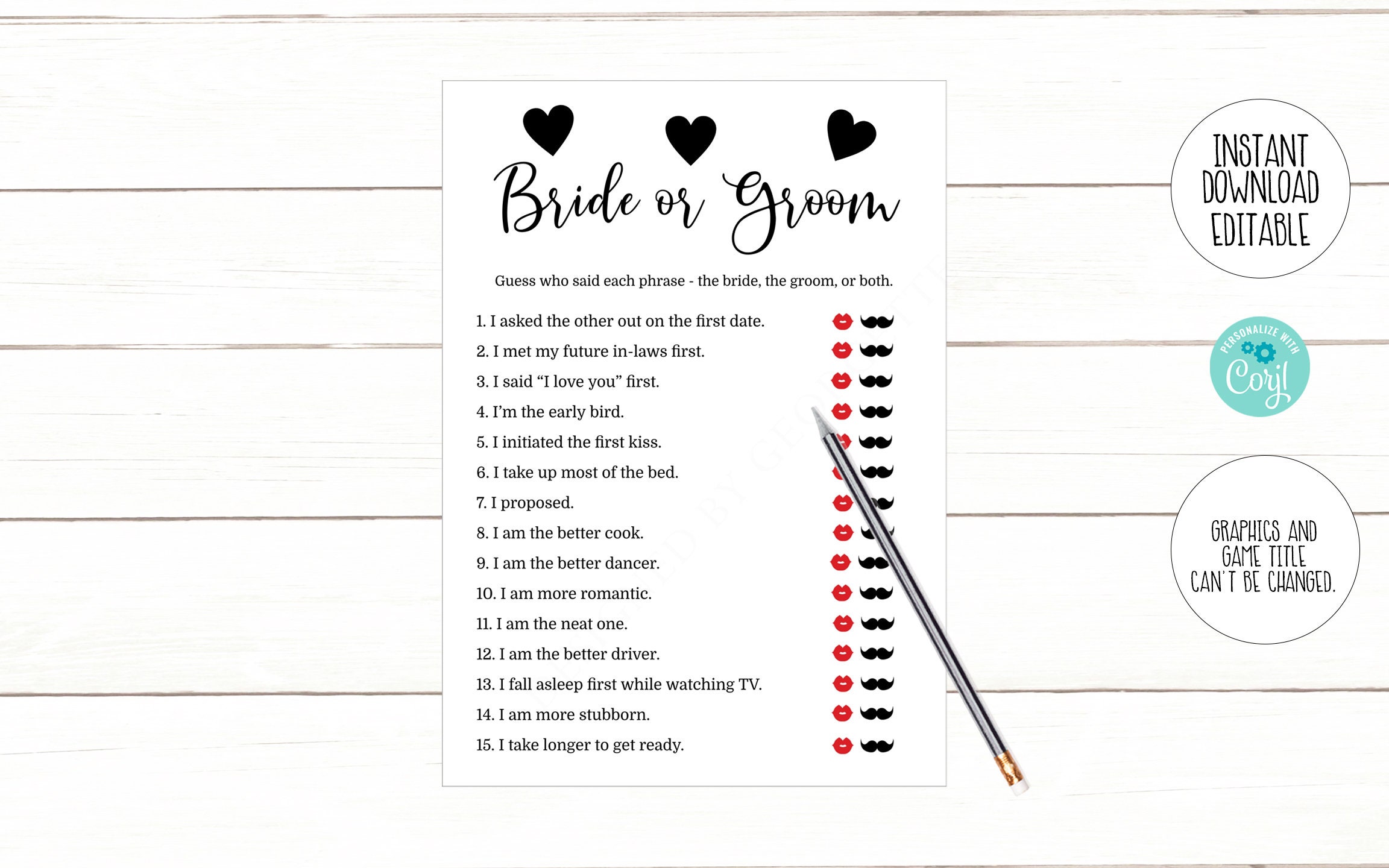 Editable Bride or Groom Game Kraft Bridal Shower Game | Etsy