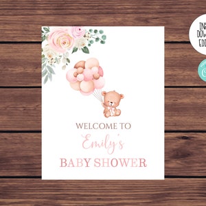 Editable Teddy Bear Baby Shower Welcome Sign Girl, Pink Sprinkle ...
