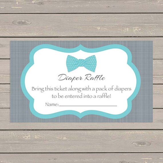 Aqua Bow Tie Baby Shower Diaper Raffle Tickets, Bow Tie Baby Shower ...