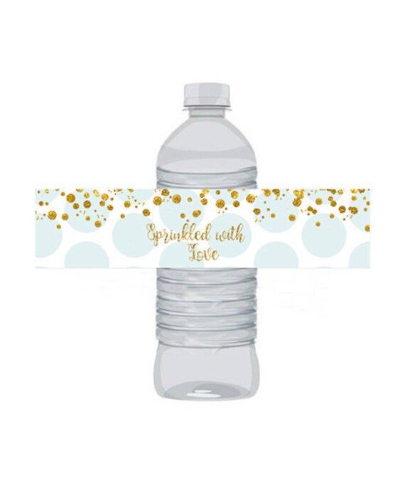 Blue and Gold Water Bottle Labels Baby Boy Sprinkled with Love, It's a ...
