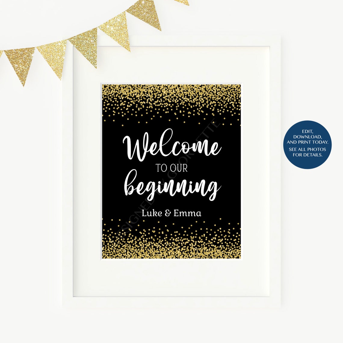 Editable Welcome to Our Beginning Sign Gold Confetti Wedding | Etsy