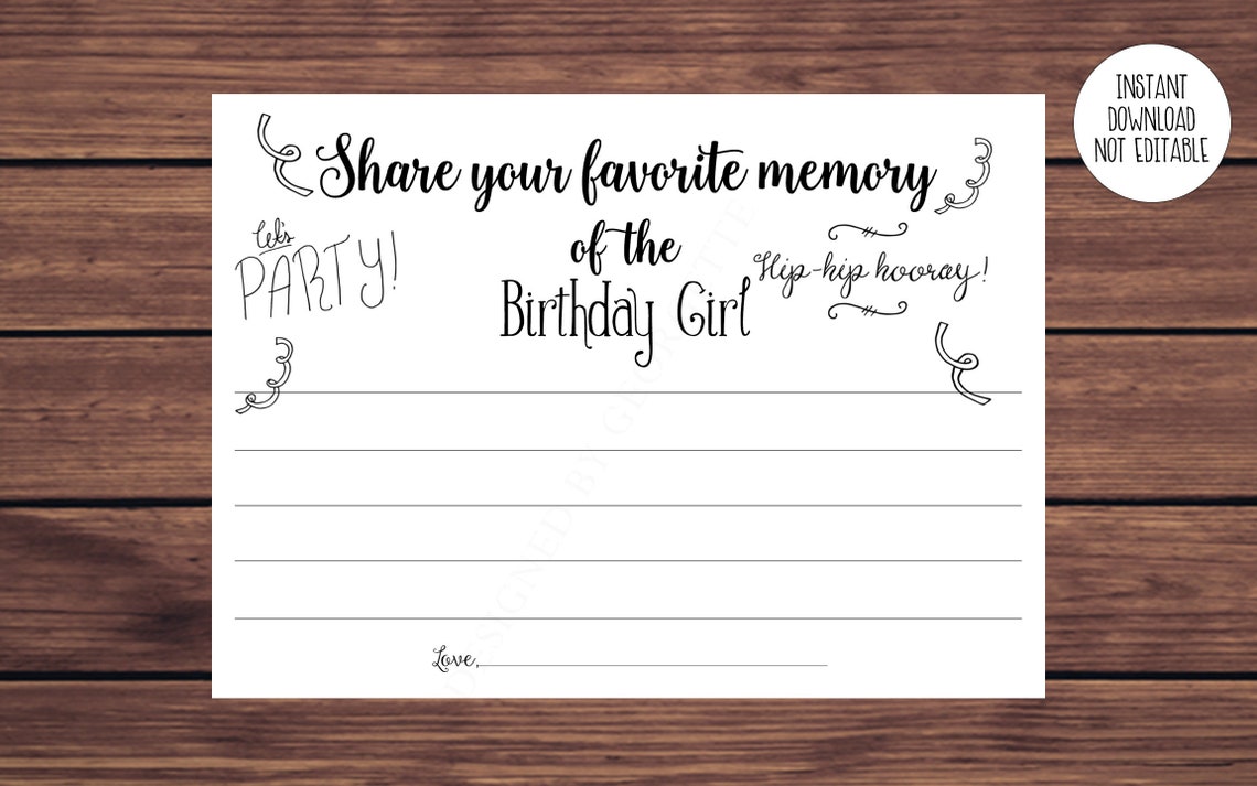Share Your Favorite Memory of the Birthday Girl Kraft Share a - Etsy UK