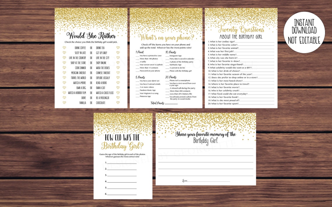 Adult Birthday Game Bundle for Her Gold Whats in Your Phone | Etsy