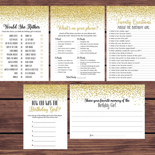 Adult Birthday Party Games Bundle In Black And Gold Milestone Etsy