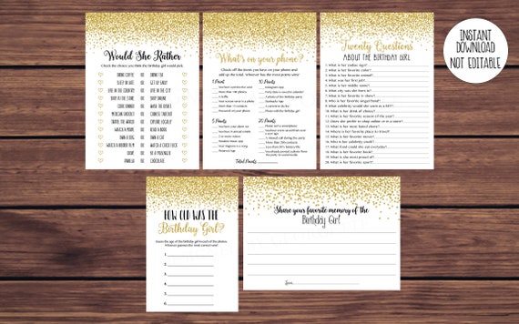 Adult Birthday Game Bundle for her, Gold Whats in Your Phone, Twenty ...