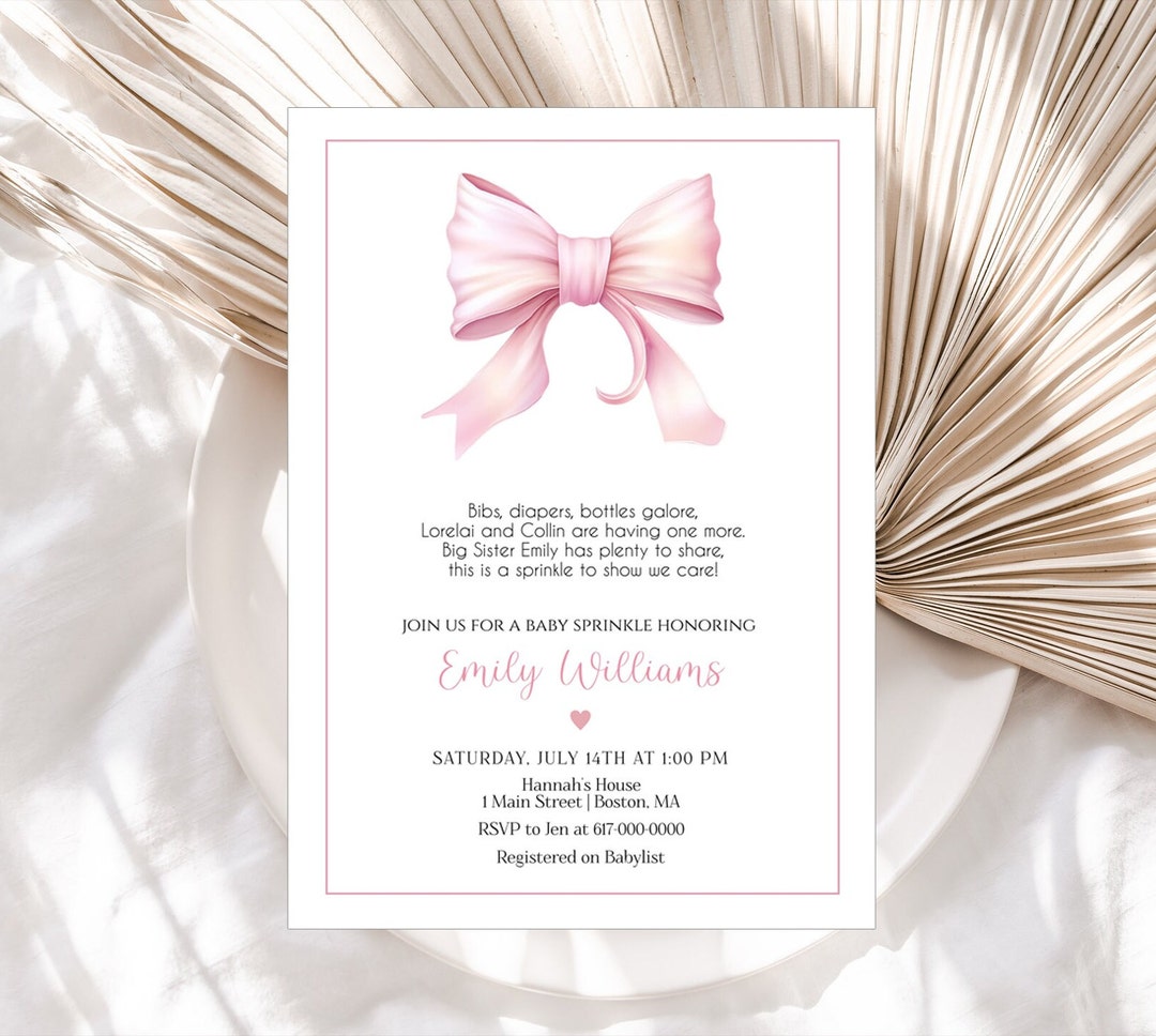 Pink Bow Baby Sprinkle Invitation Girl Baby Sprinkle Invitation Baby ...
