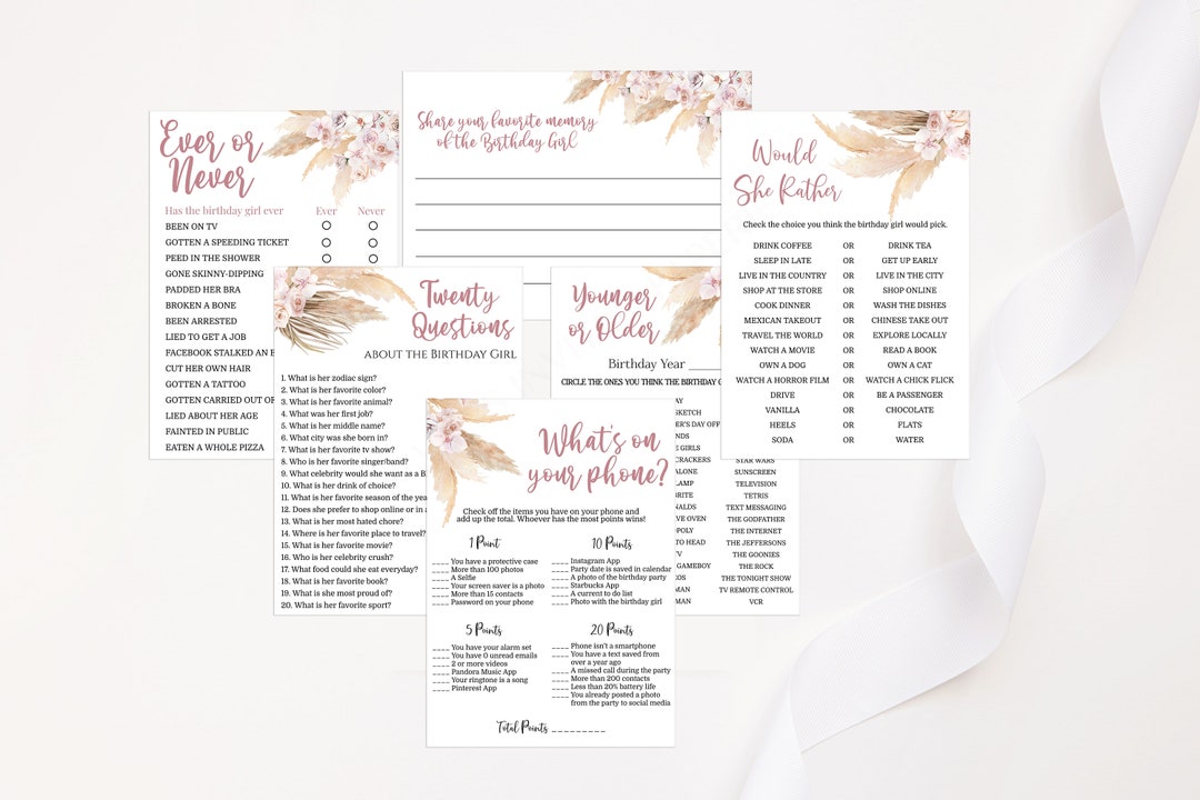 Adult Birthday Game Bundle for Her Boho Whats in Your Phone Twenty ...