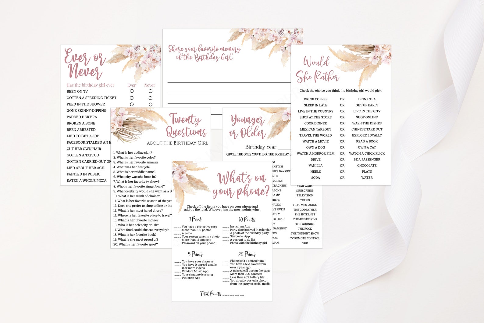 Adult Birthday Game Bundle for Her Boho Whats in Your Phone - Etsy