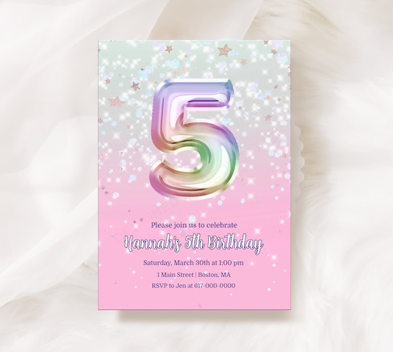 5th Birthday Invitation, Rainbow Birthday Invitation, Instant Download ...