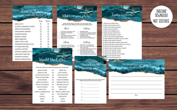 Adult Birthday Game Bundle for her, Teal Gold Whats in Your Phone ...