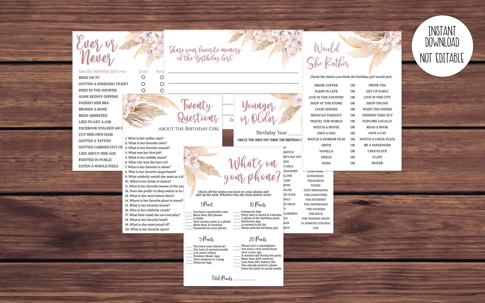 Adult Birthday Game Bundle for Her Boho Whats in Your Phone - Etsy