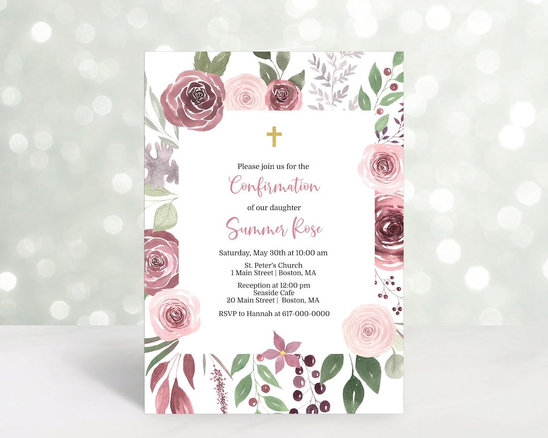 Editable Confirmation Invitation Girl Pink Floral Confirmation ...