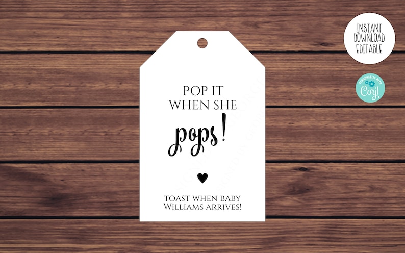 Editable Pop It When She Pops Favor Tag Printable Kraft Thank | Etsy
