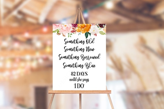 Editable Wedding Countdown Sign, Fall Pink Orange Something Old New ...