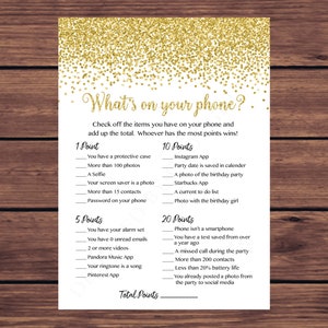 Adult Birthday Game Bundle for Her, Gold Whats in Your Phone, Twenty ...