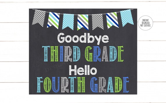Last Day of Third Grade Sign, Goodbye 3rd Grade, Hello 4th Grade Photo ...