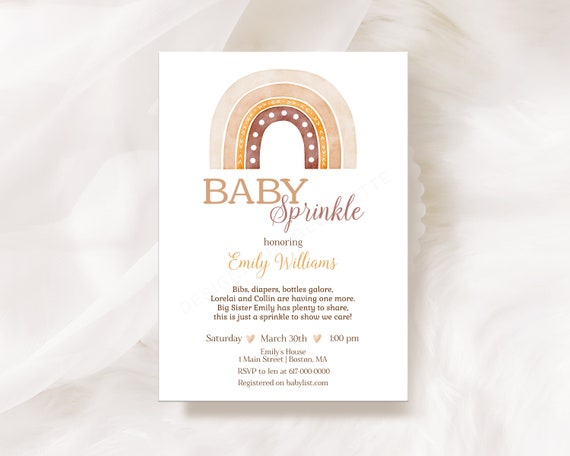 Editable Rainbow Baby Sprinkle Invitation Girl, Neutral Baby Sprinkle ...