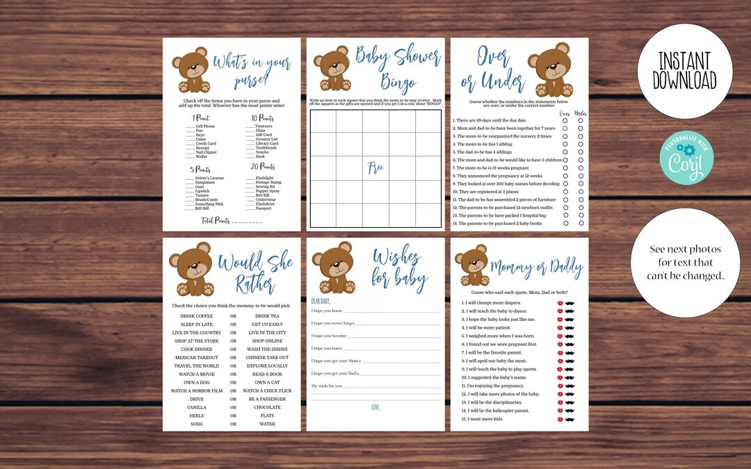 Editable Baby Shower Game Bundle Teddy Bear Mommy or Daddy Whats in ...