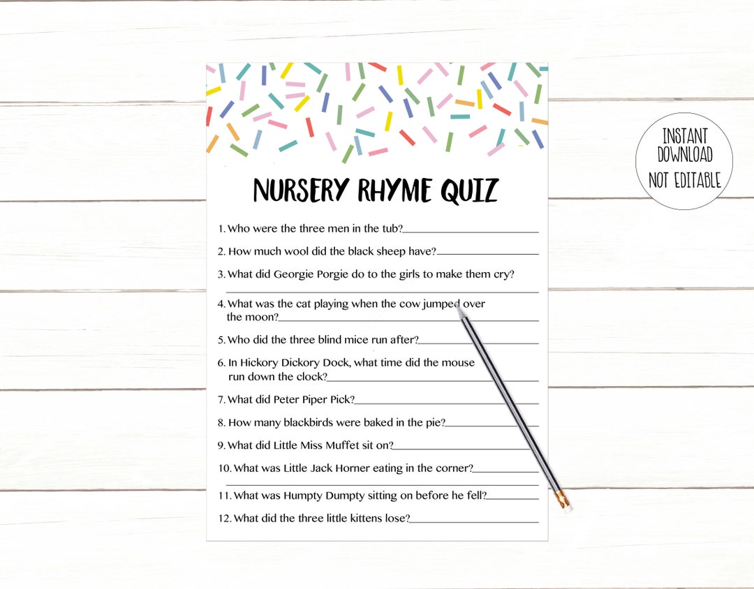 Nursery Rhyme Quiz Baby Shower, Rainbow Sprinkles Baby Shower, Nursery ...