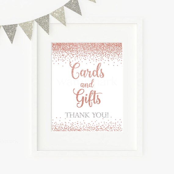 Cards and Gifts Sign, Rose Gold and Silver Cards and Gifts Sign ...