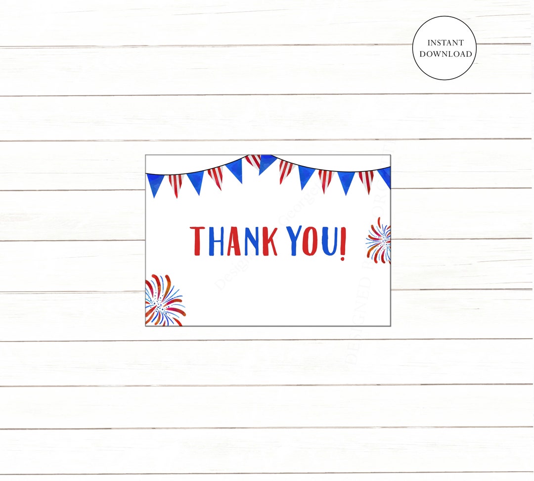 Red White and Blue Thank You Card 4th of July Thank You Card - Etsy