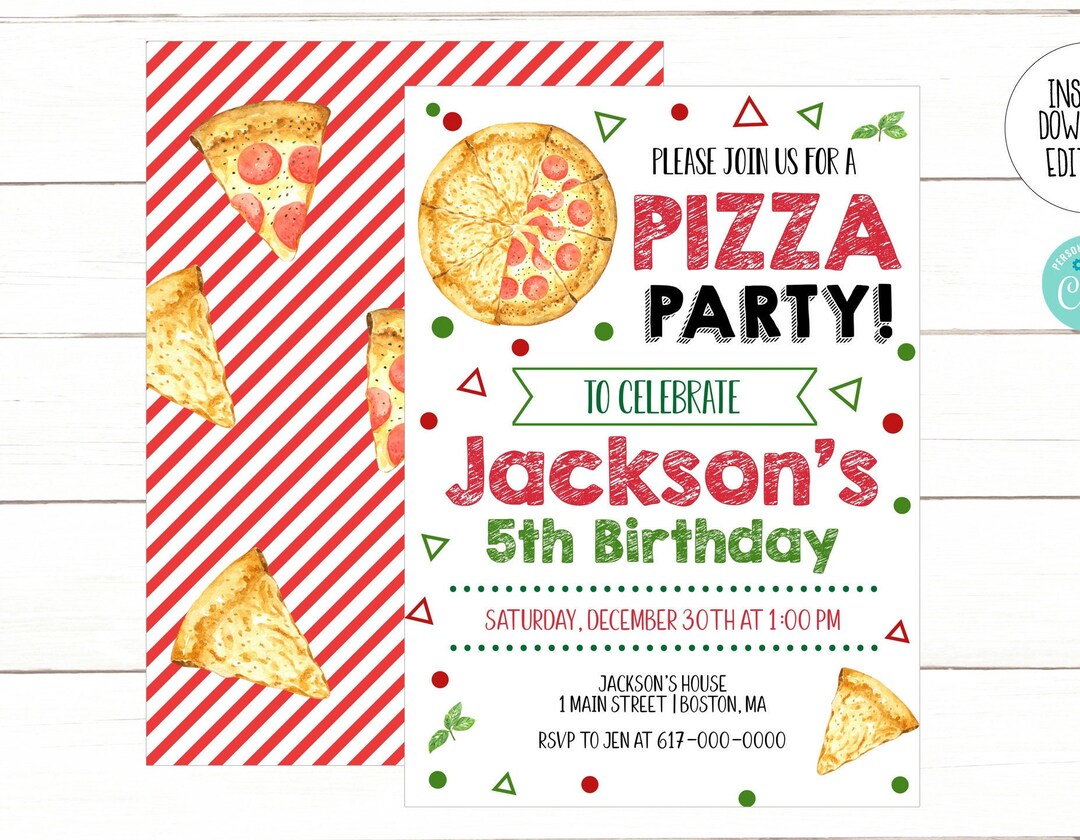 Pizza Birthday Invitation Pizza Party Birthday Invitation Instant ...