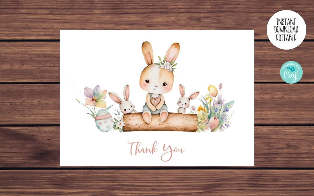 Bunny Thank You Card Editable Easter Thank You Card Instant Download ...