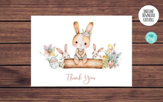 Bunny Thank You Card, Editable Easter Thank You Card, Instant Download ...