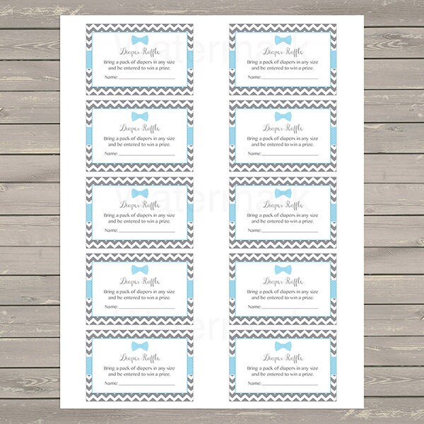 Blue Bow Tie Baby Shower Diaper Raffle Tickets Blue Grey Bow | Etsy