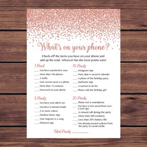 Adult Birthday Game Bundle for Her Rose Gold Whats in Your Phone Twenty ...